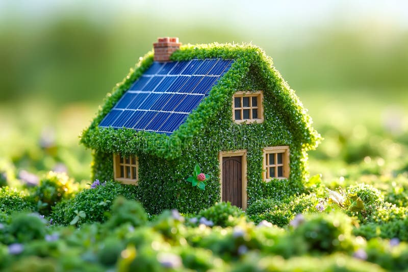 A Small House with a Solar Panel on Top of it Stock Photo - Image of ...