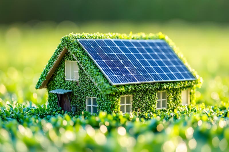 A Small House with a Solar Panel on Top of it Stock Photo - Image of ...