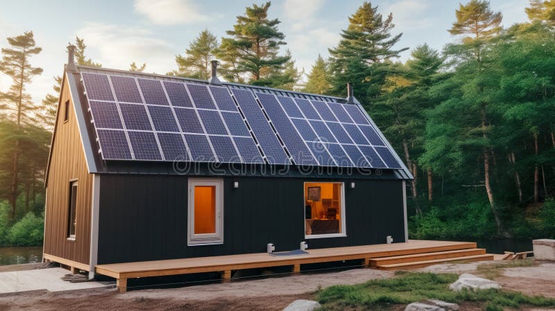 A Small House with Solar Panels on the Roof. Generative AI Image. Stock ...