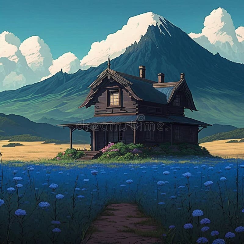 A Small House Stands in a Clearing among the Mountains Stock ...