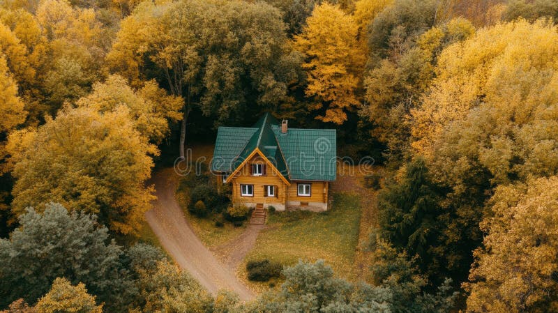 A Small House Surrounded by Trees in the Middle of a Forest, AI Stock ...
