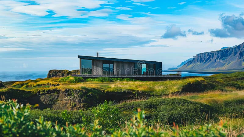 A Small House on Top of a Hill Overlooking the Ocean Stock Photo ...
