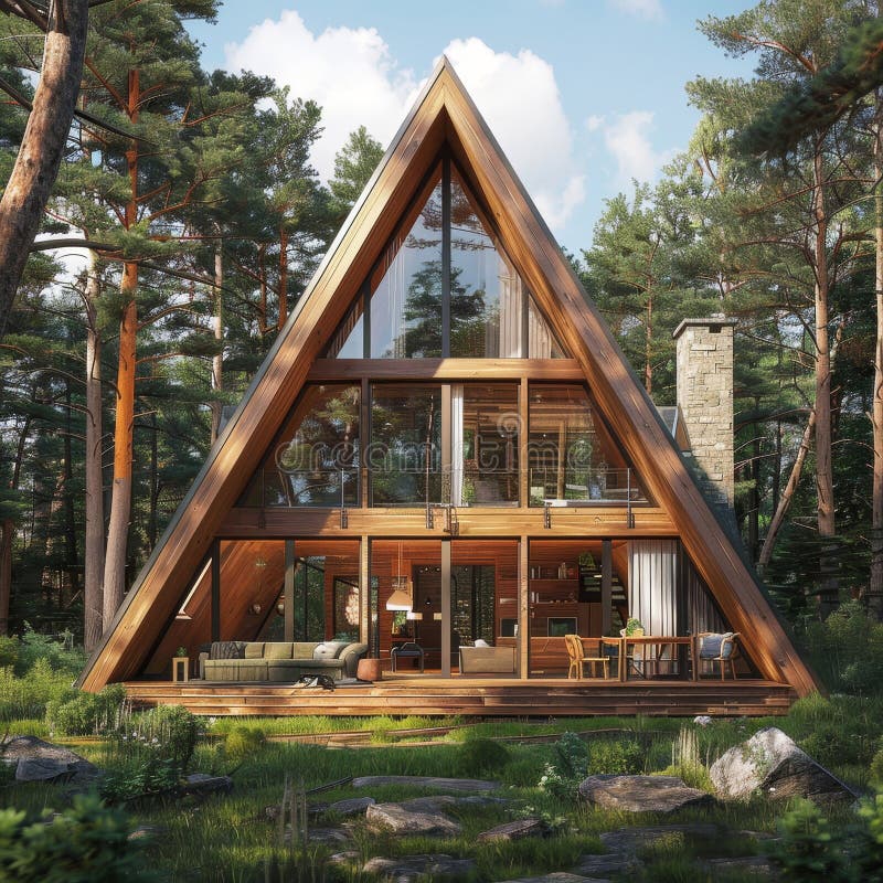 A Small House with a Triangular Roof and Lots of Windows Stock ...