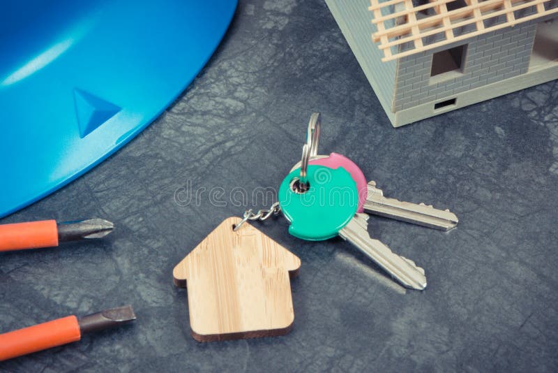 Small House Under Construction, Keys and Work Tools for Engineering ...