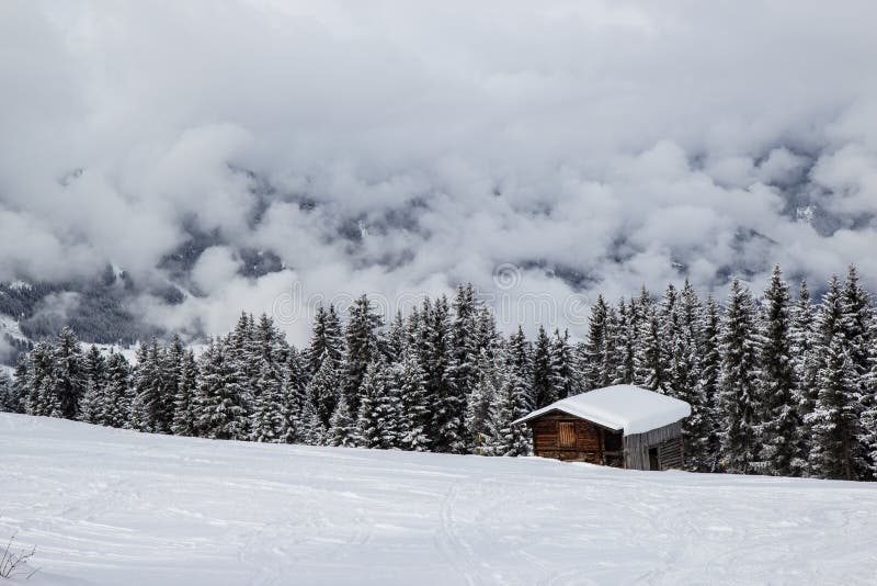 Small House in Zillertal Alps, Austria Stock Photo - Image of forest ...