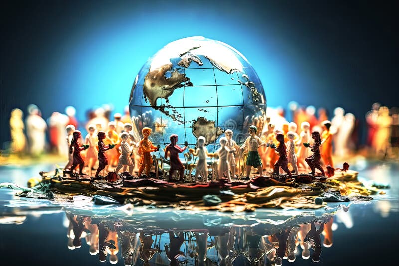 Small Human Dolls Dance on Mud Around a Glass Globe, Made with Generative Ai Stock Illustration ...