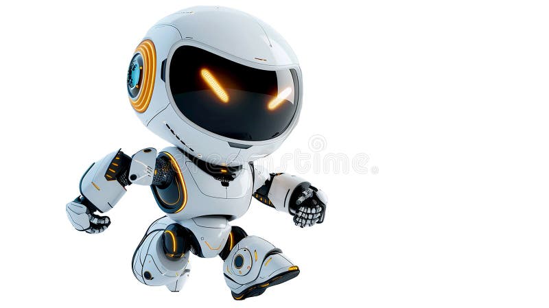Small Humanoid Assistant Robot Running or Jumping on a Transparent ...