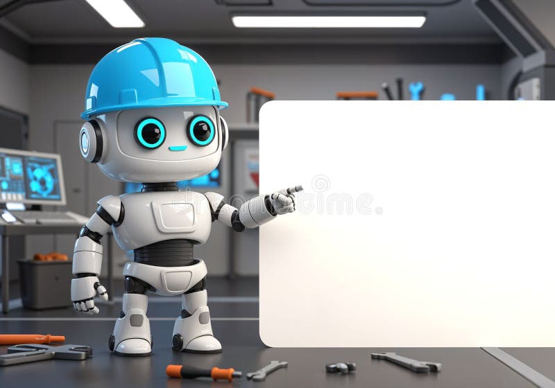 Cute Robot Point To Space . Generative AI Stock Illustration ...