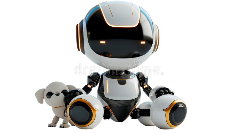 Small Humanoid Robot with a Robot Dog on a Transparent Background ...