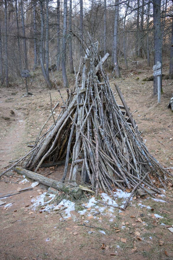 Small Hut Built with Chestnut and Larch Branches Editorial Stock Photo ...