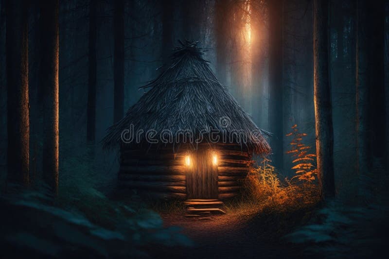 A Small Hut in a Dark, Dense Forest. Stock Illustration - Illustration ...