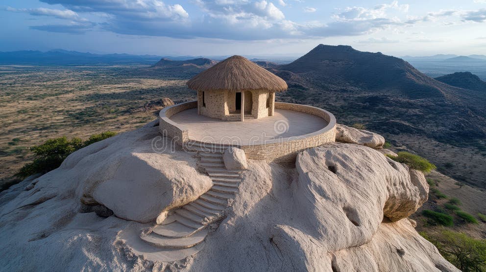 A Small Hut is Perched on a Rock, Accessible by a Set of Steps. Stock ...