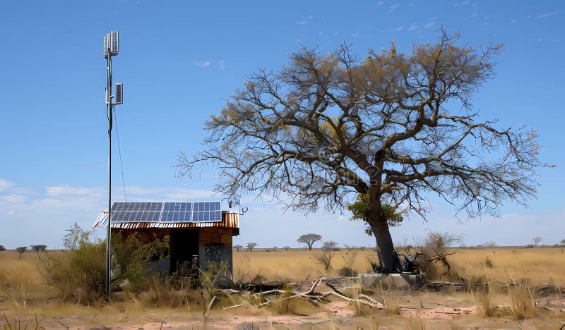 Small Hut with Solar Panels on Top Stock Illustration - Illustration of ...
