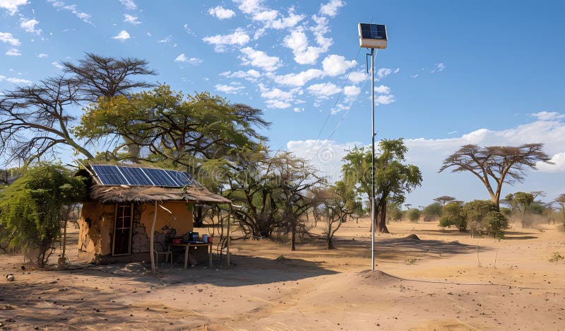 Small Hut with Solar Panels on Top Stock Illustration - Illustration of ...