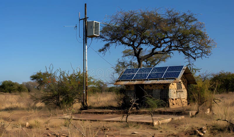 Small Hut with Solar Panels on Top Stock Illustration - Illustration of ...