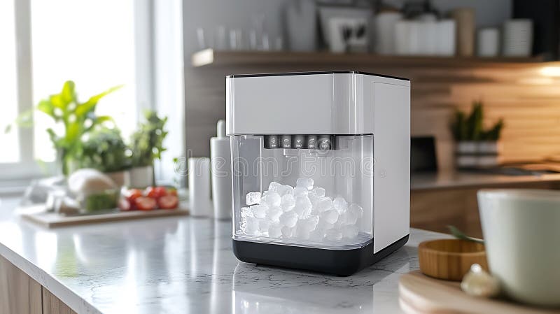A Small Ice Maker Sits on a Counter in a Kitchen Stock Photo - Image of ...