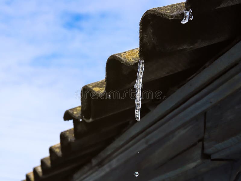 Small Icicle on Old Slate Roof, Sunny Stock Image - Image of winter ...