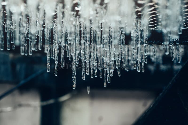 Small Icicles Under the Metal Stairs Stock Image - Image of edge, bare ...