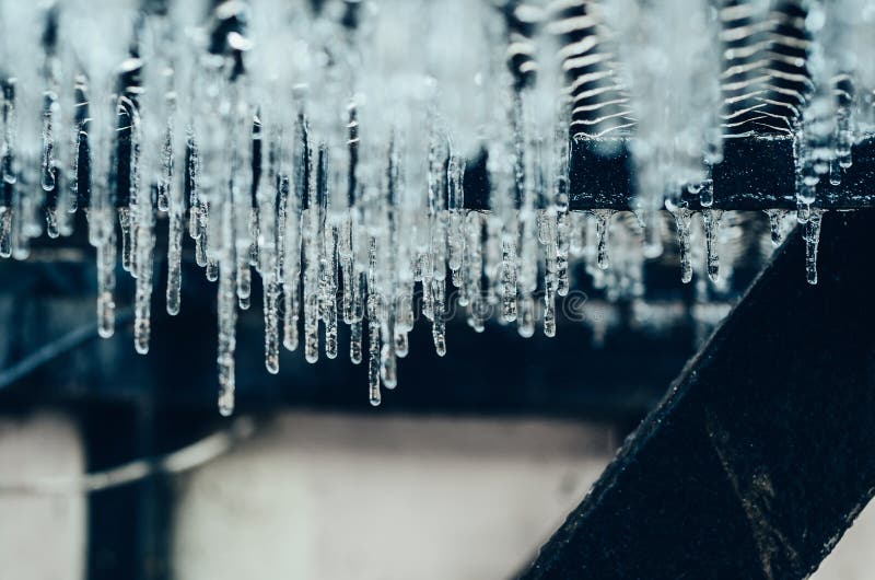 Small Icicles Under the Metal Stairs Stock Photo - Image of hanging ...