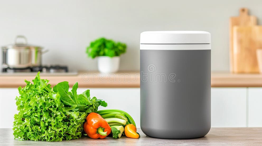 Small Indoor Compost Bin on a Kitchen Countertop Stock Illustration ...