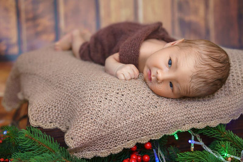 Small Infant Boy Lying on the Surface Stock Photo - Image of people ...