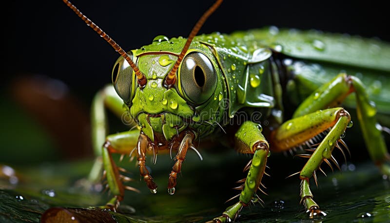 Small Insect Sitting on Wet Leaf in Green Forest Generated by AI Stock ...