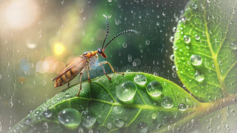 Small Insects on Wet Leaves and Dripping Water Effect Stock Video ...