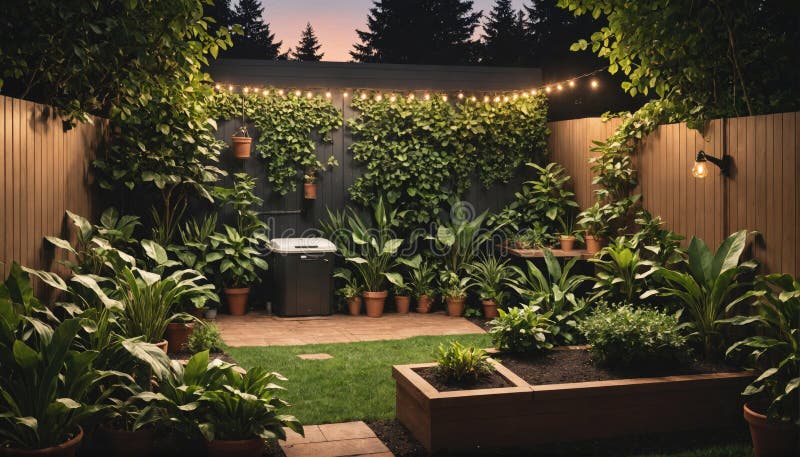 A Small, Intimate Garden Space Illuminated by String Lights and a ...