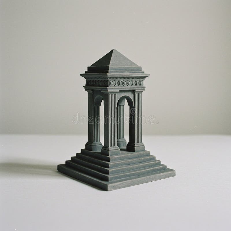 A Small, Intricate Model of a Classical Temple Structure Featuring a ...
