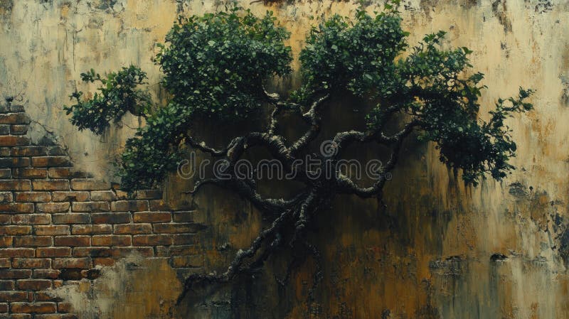 A Small, Intricate Tree with Twisted Branches Grows Out of a Weathered ...
