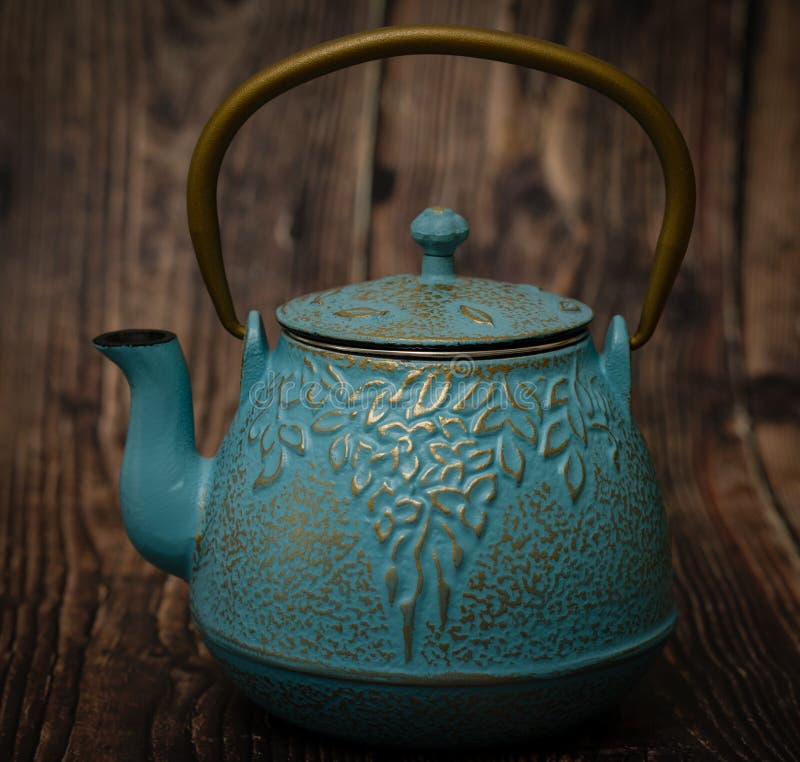 Pretty Cast Iron Blue Teapot Stock Photo - Image of ceremony, decorated ...