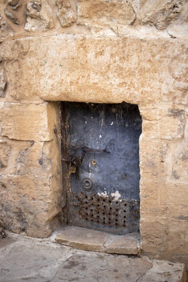 Small Iron Gate, Natural Stone Structure Wall Gate. Stock Photo - Image ...