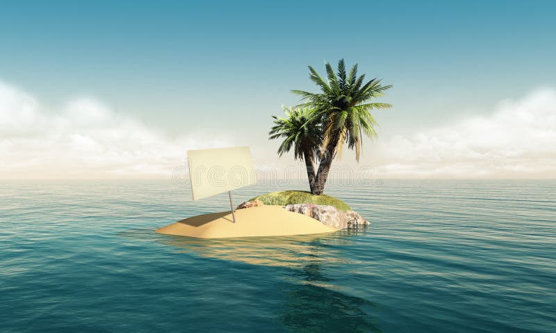 Small Island with an Empty Sign Stock Photo - Image of solitude, lagoon ...