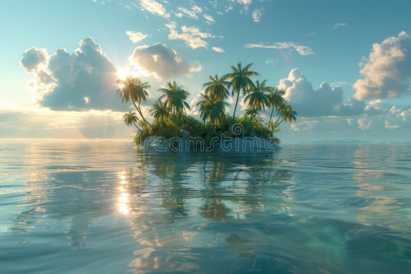 A Small Island in the Middle of the Ocean Stock Photo - Image of sunset ...
