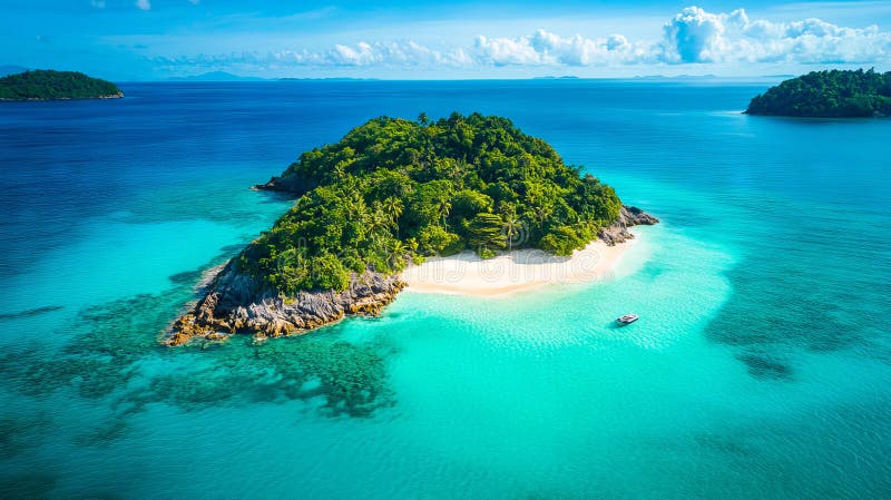 A Small Island in the Middle of the Ocean Surrounded by Trees Stock ...