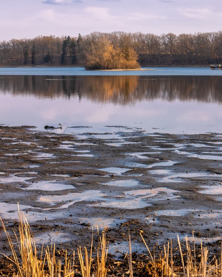Small Island in the Middle of Shallow Water Lake Stock Photo - Image of ...