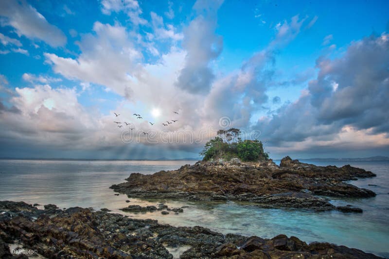 Small Island Near the Beach on the Sunrise Stock Photo - Image of ocean ...