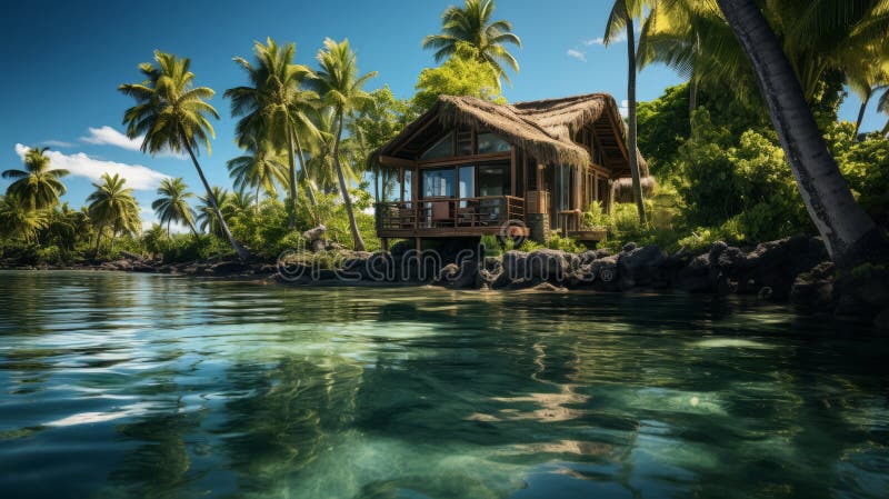 A Small Island with Palm Trees and a Hut in the Middle. Generative AI ...