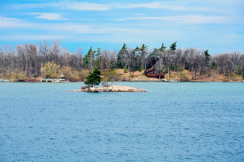 One Small Island on St Lawrence River and Tiny Lighthouse Stock Photo ...