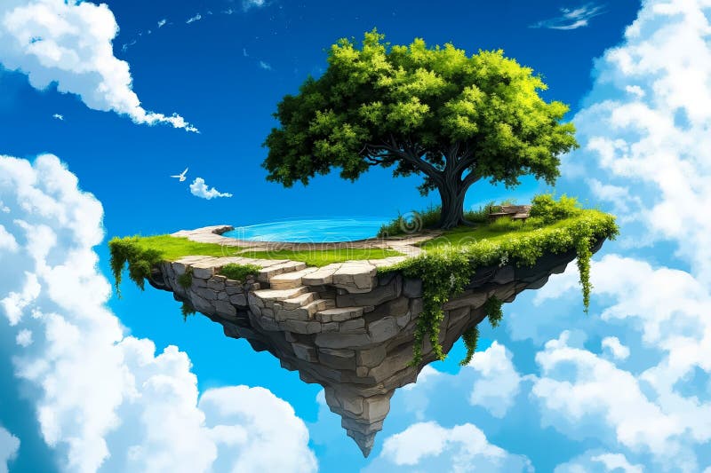 A Small Island with a Tree on Top of it in the Sky Stock Image - Image ...