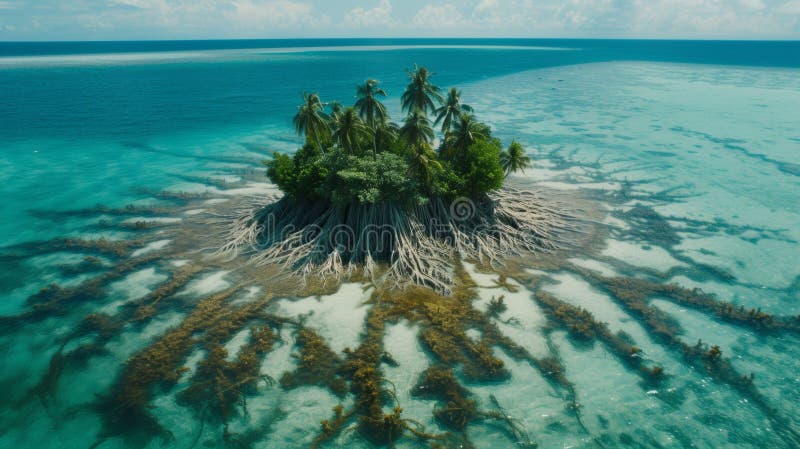 A Small Island with Trees Growing Out of the Water, AI Stock Image ...