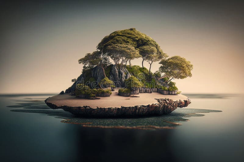 Small Island with Trees on Top of it Generative AI Stock Illustration ...