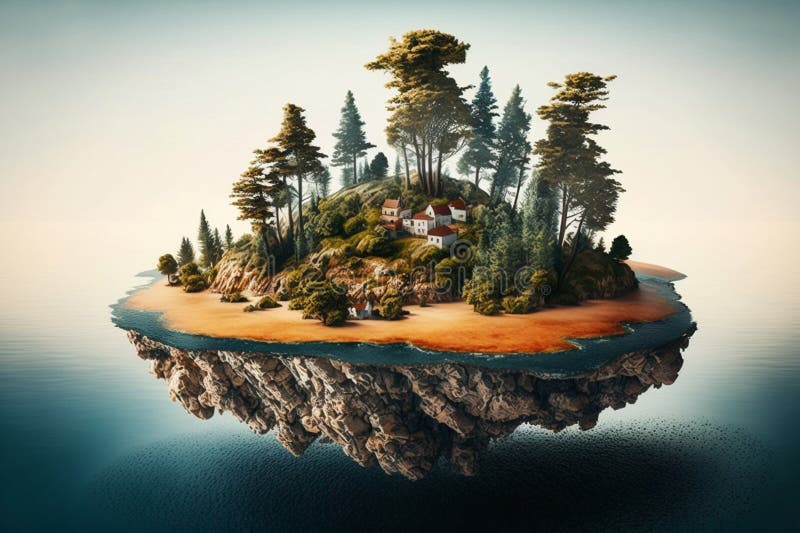 Small Island with Trees on Top of it Generative AI Stock Illustration ...