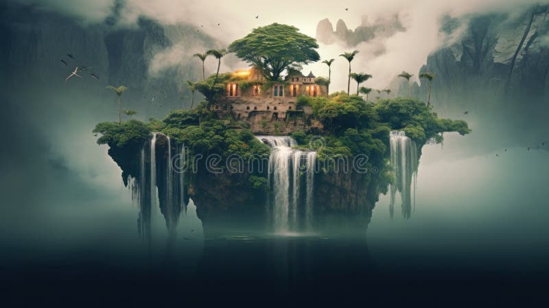 A Small Island with a Waterfall in the Middle of it. Generative AI ...