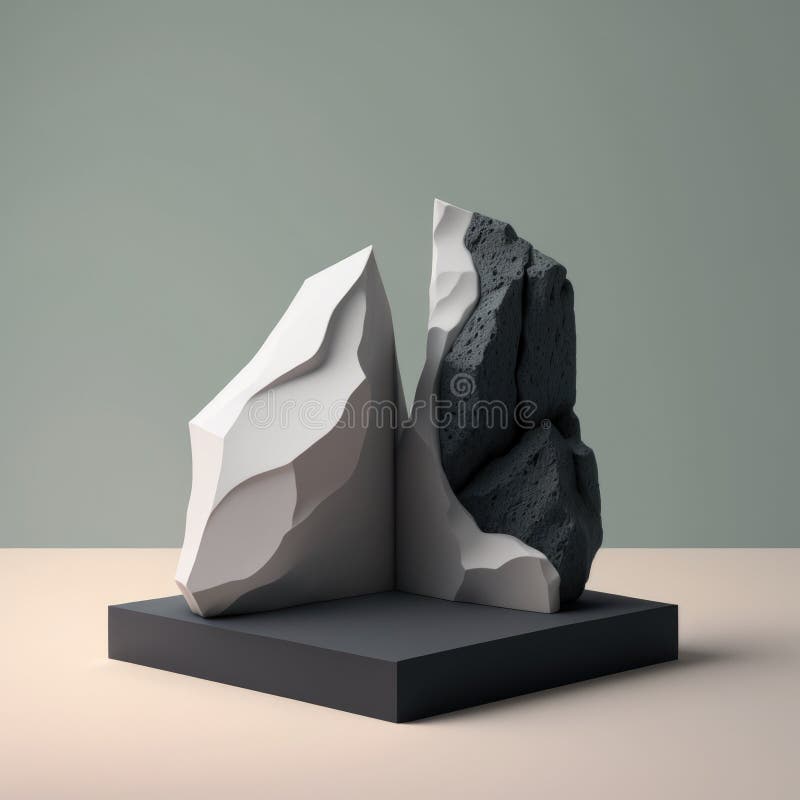 Small Jagged Stone Wedged in between Two Rocks Podium, Empty Showcase ...