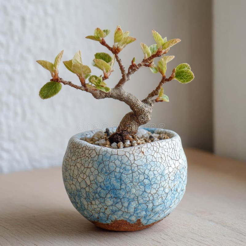 Small Japanese Bonsai in Blue and White Pot Stock Illustration ...