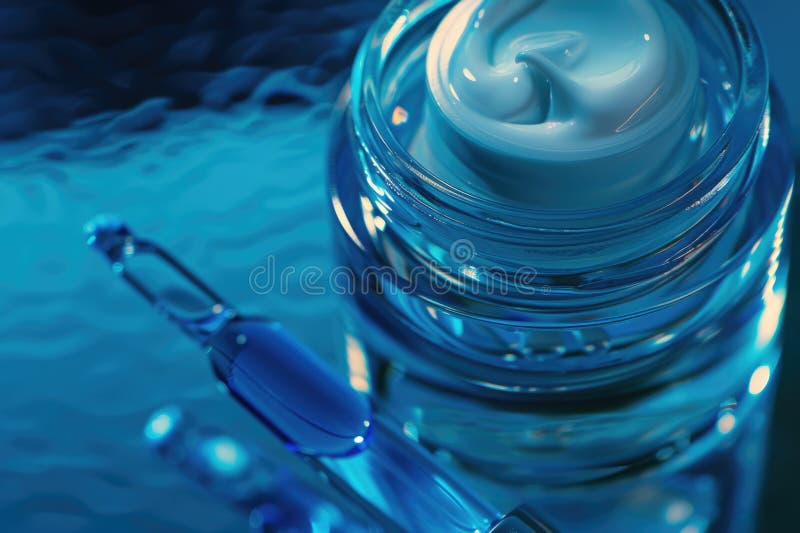 Small Jar of Cream is Sitting on a Blue Surface Stock Photo - Image of ...