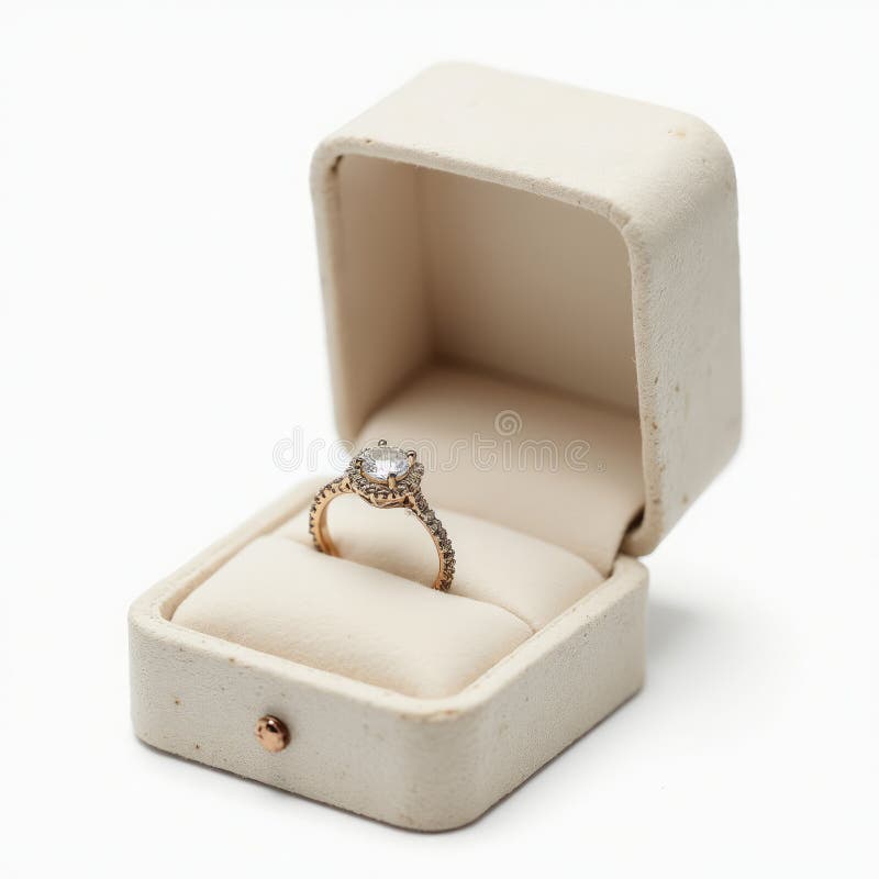 Small Jewelry Box with an Engagement Ring Isolated on a White Background Stock Photo - Image of ...