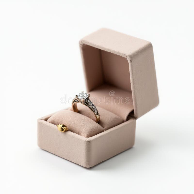 Small Jewelry Box with an Engagement Ring Isolated on a White Background Stock Photo - Image of ...