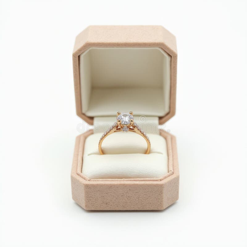Small Jewelry Box with an Engagement Ring Isolated on a White ...